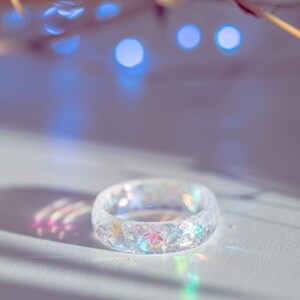 Resin Star Ring Iridescent Galaxy Band, Holographic Celestial Space ...