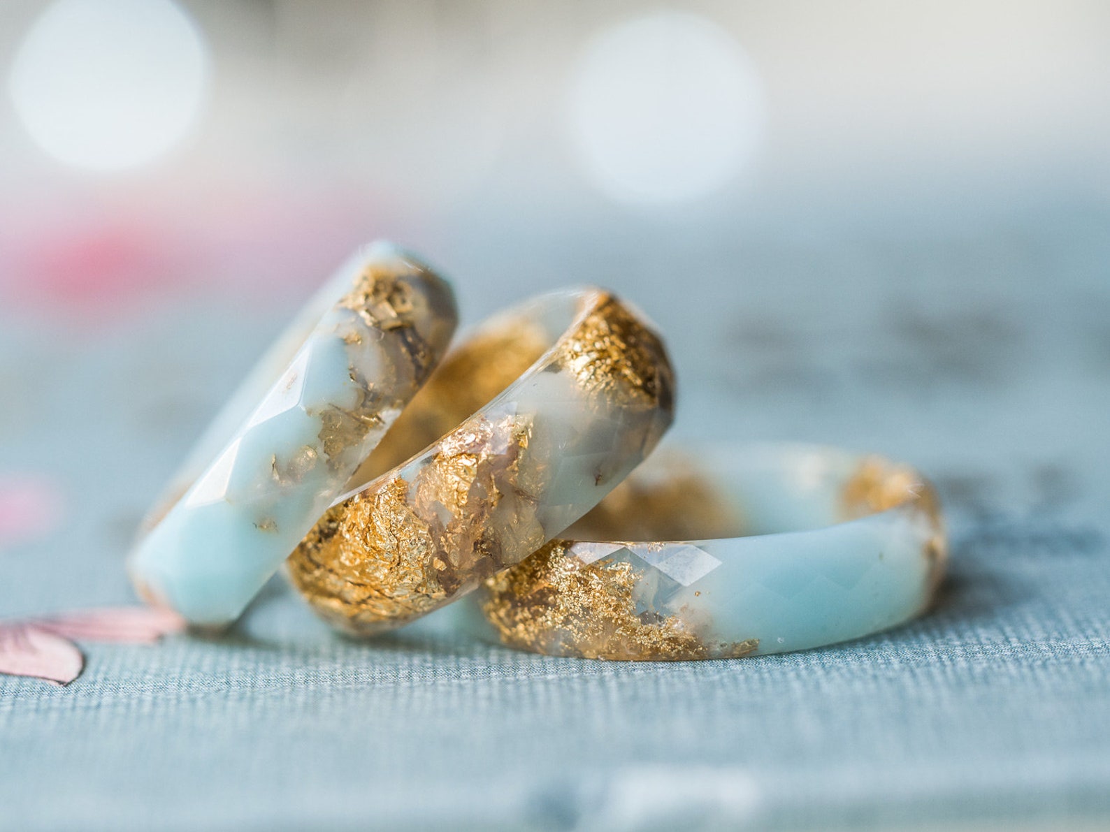 Pale Blue Resin Ring With Gold Flakes Cute Rings for Women - Etsy