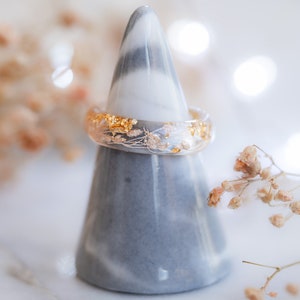 Resin Ring With White Flowers and Gold Leaf, Resin Flower Ring, Promise ...