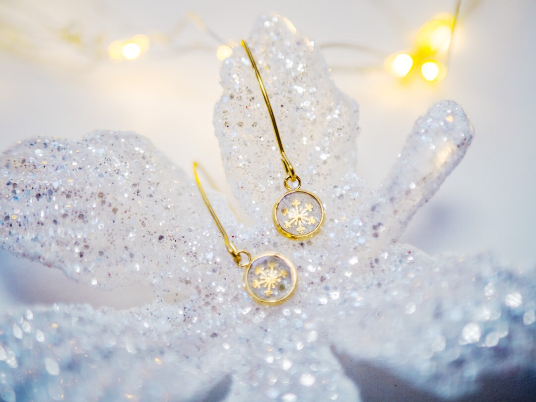 Gold Snowflake Drop Earrings, Christmas Winter Dainty Snow Dangles ...