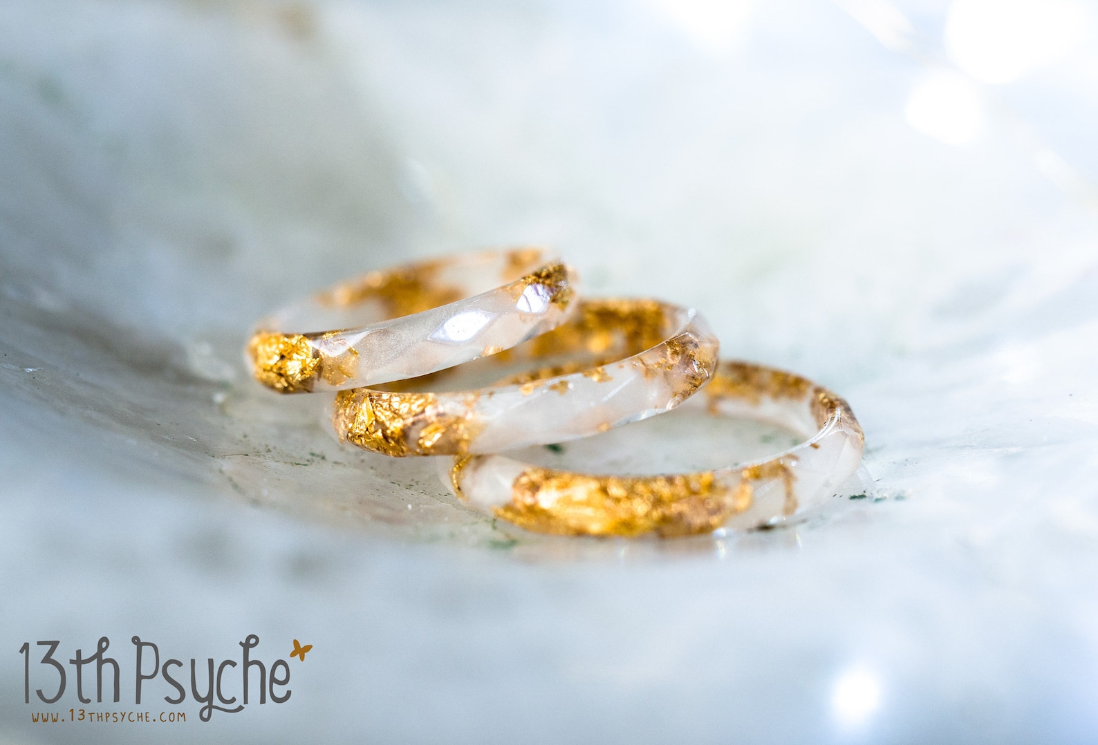 White Resin Ring With Gold Flakes Resin Stacking Ring for - Etsy
