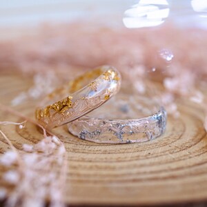 Resin Ring With White Flowers and Gold Leaf, Resin Flower Ring, Promise ...