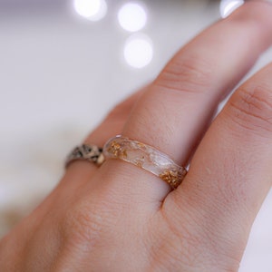 Resin Ring With White Flowers and Gold Leaf, Resin Flower Ring, Promise ...