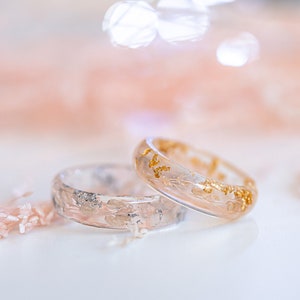 Resin Ring With White Flowers and Gold Leaf, Resin Flower Ring, Promise ...