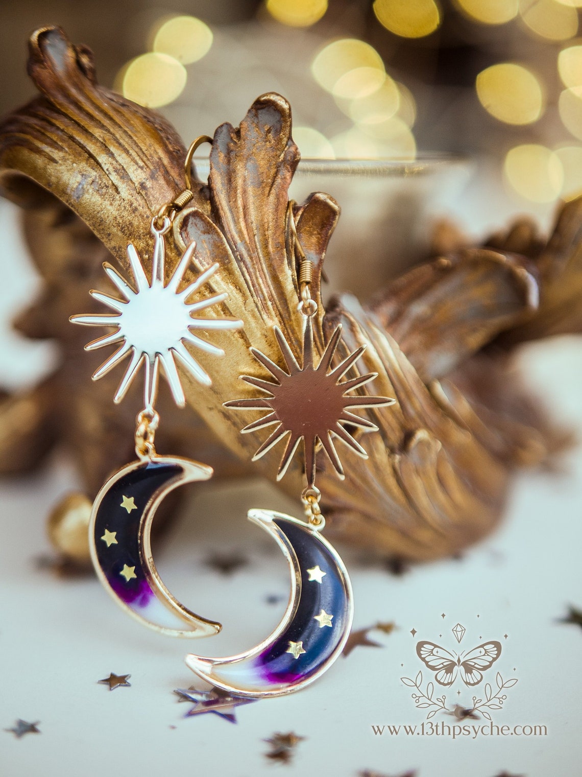 Long moon earrings celestial earrings moon dangle earrings | Etsy