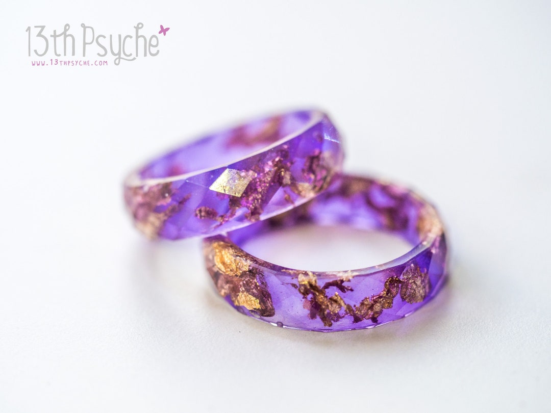 Purple Resin Ring, Purple and Gold Flakes Faceted Ring, Stacking Rings ...