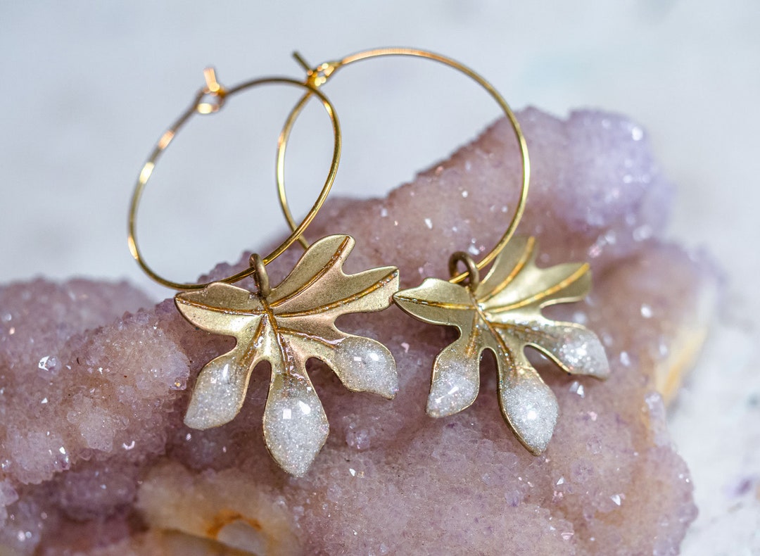 Frozen Leaf Earrings,hoop Earrings, Snow Earrings,statement Earrings ...