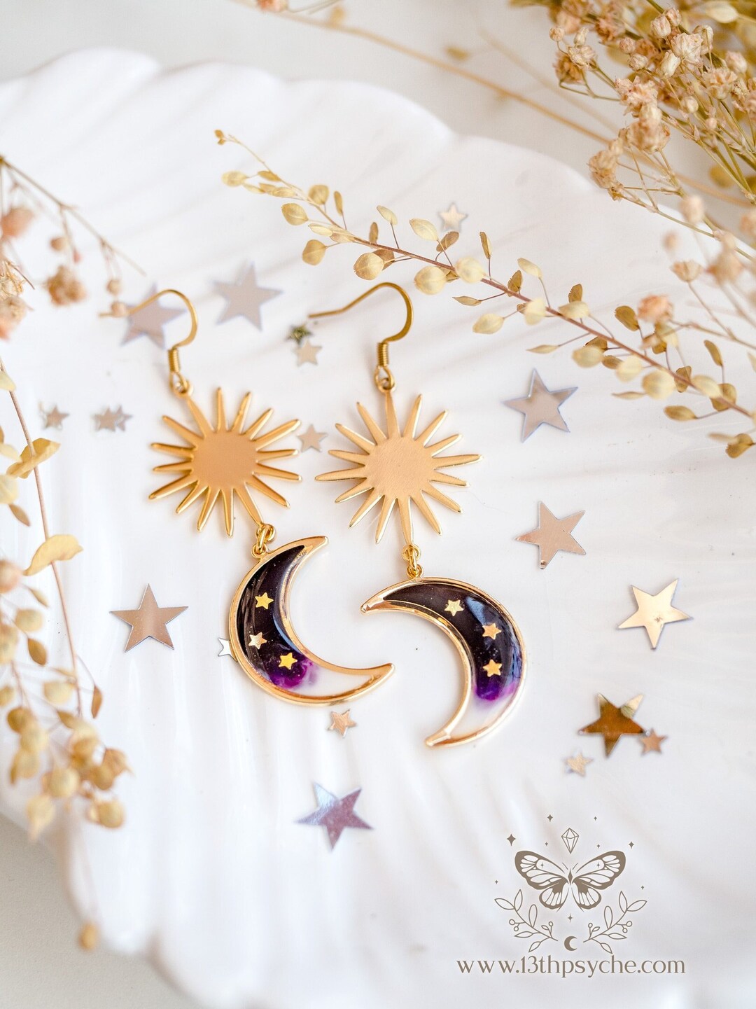 Long Moon Earrings, Celestial Earrings, Moon Dangle Earrings, Long ...