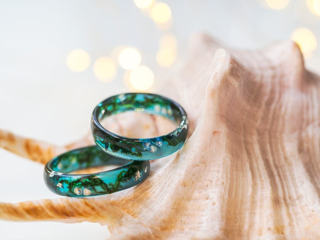 Ocean Resin Ring Mermaidcore Wave Band Beach Wedding Alternative ...