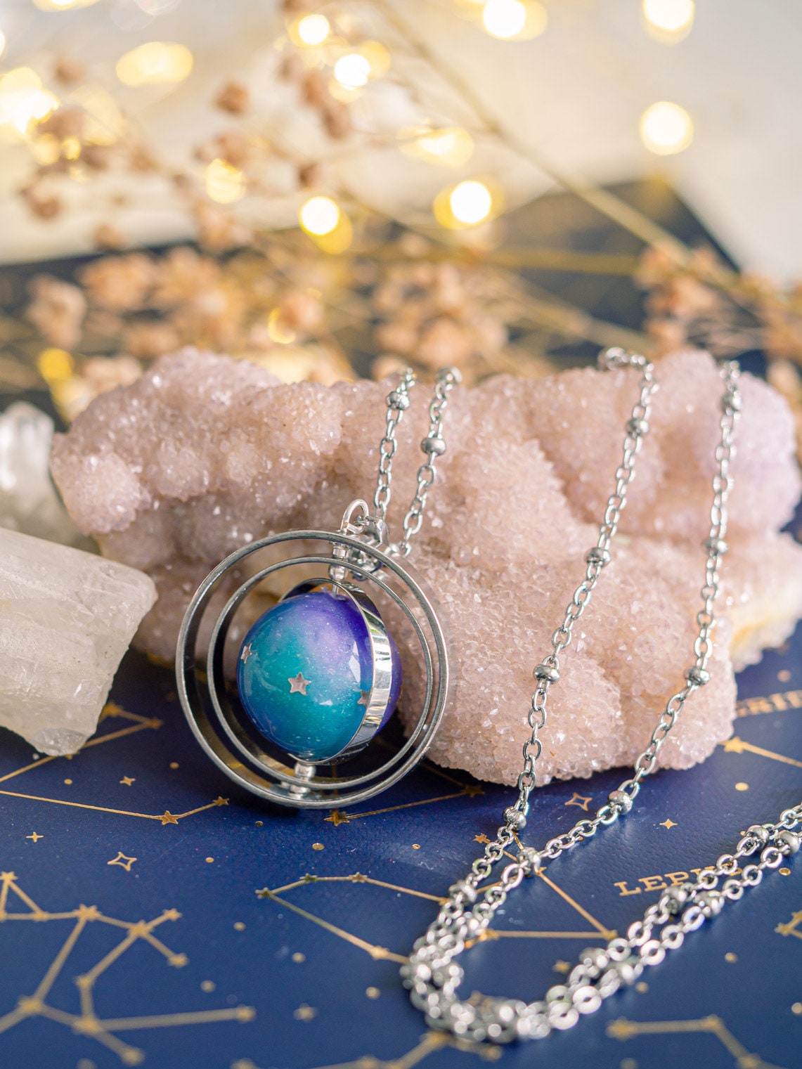 Galaxy Necklace Celestial Inspired Jewelry Space Necklace Planet Necklace Saturn Necklace Astronomy Science Jewelry Spinner Necklace