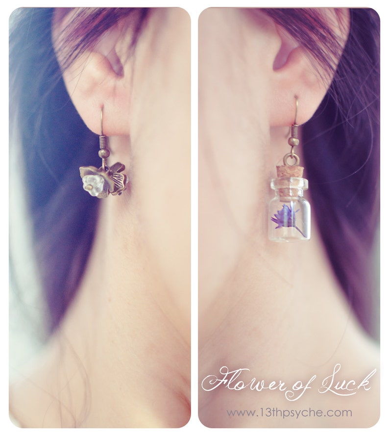 Glass Bottle Earrings,real Flower Jewelry, Flower Vial Earrings,dried ...