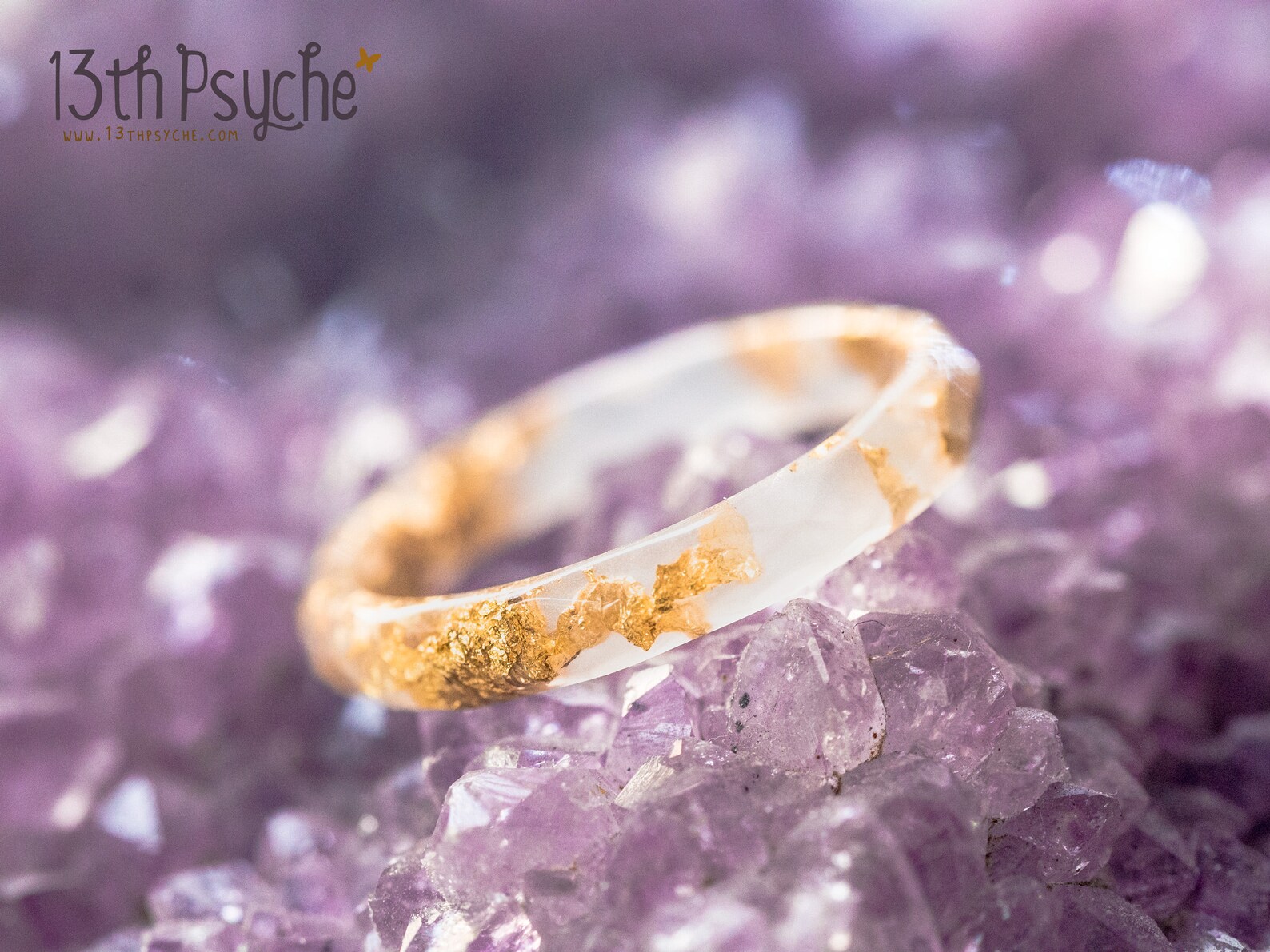 White Resin Ring With Gold Flakes Resin Stacking Ring for - Etsy