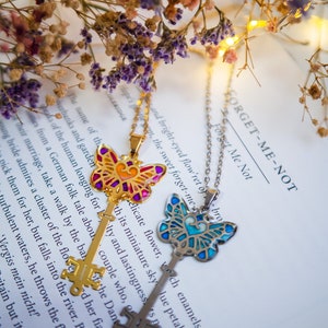 Blue Butterfly Key Necklace, Fairy Wings Necklace, Witch Necklace, Key ...
