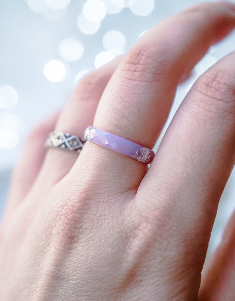 Lilac Resin Ring With Silver Flakes Stackable Thin Minimalist Band ...