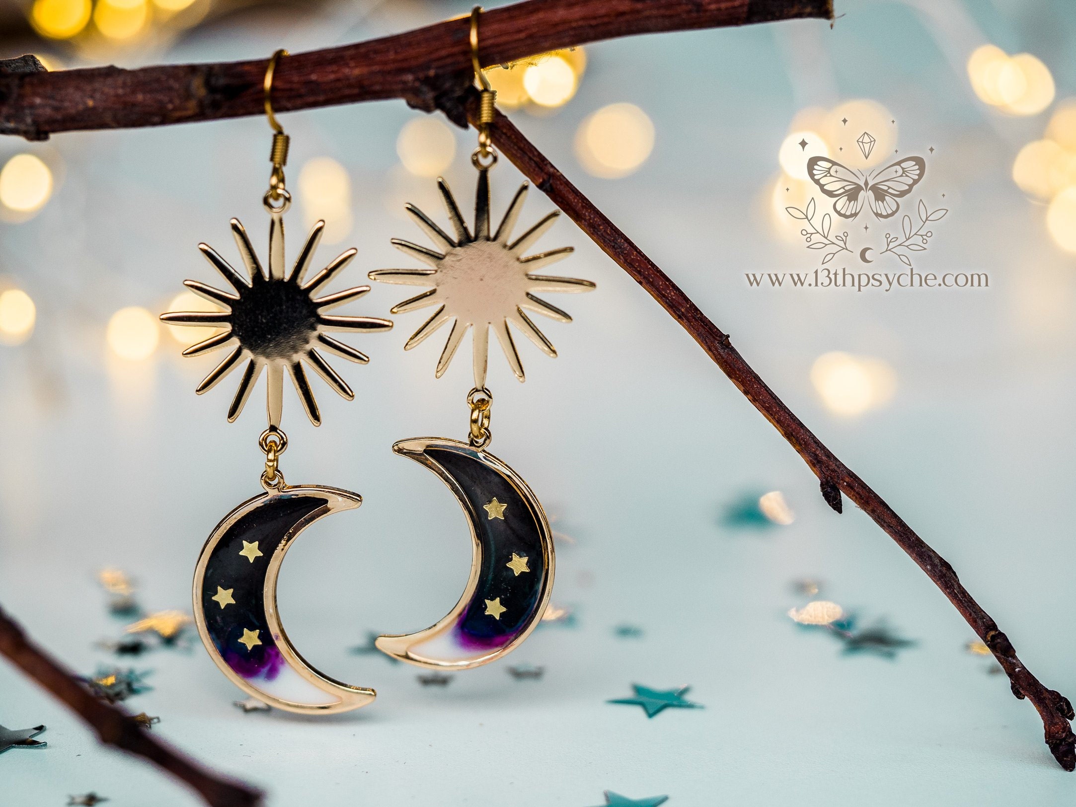 Long moon earrings celestial earrings moon dangle earrings | Etsy