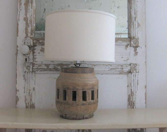 Antique Wood Wheel Hub Table Lamp, With Shade, Worn Wood, Rustic ...