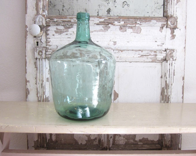 Vintage Aqua Glass Viresa Demijohn Bottle, 40L, Hand Blown, Coastal ...