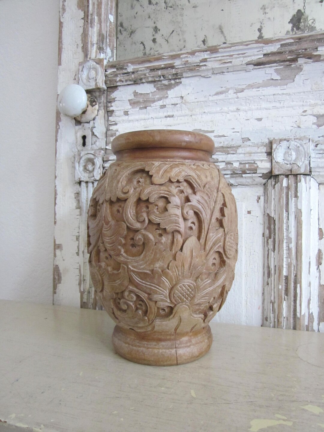 Vintage Hand Carved Wood Vessel, Vase, Primitive, Rustic, Bohemian ...