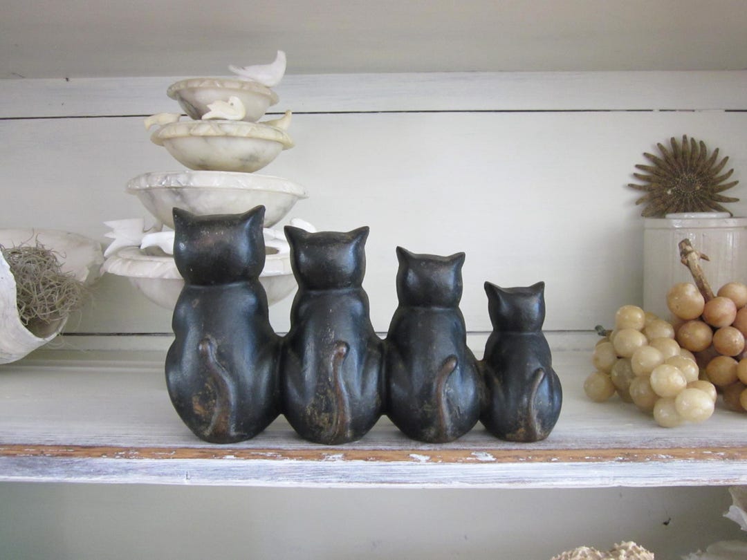 Antique Cast Iron Black Cat Doorstop, Statue, 4 Black Cats, Rusty ...