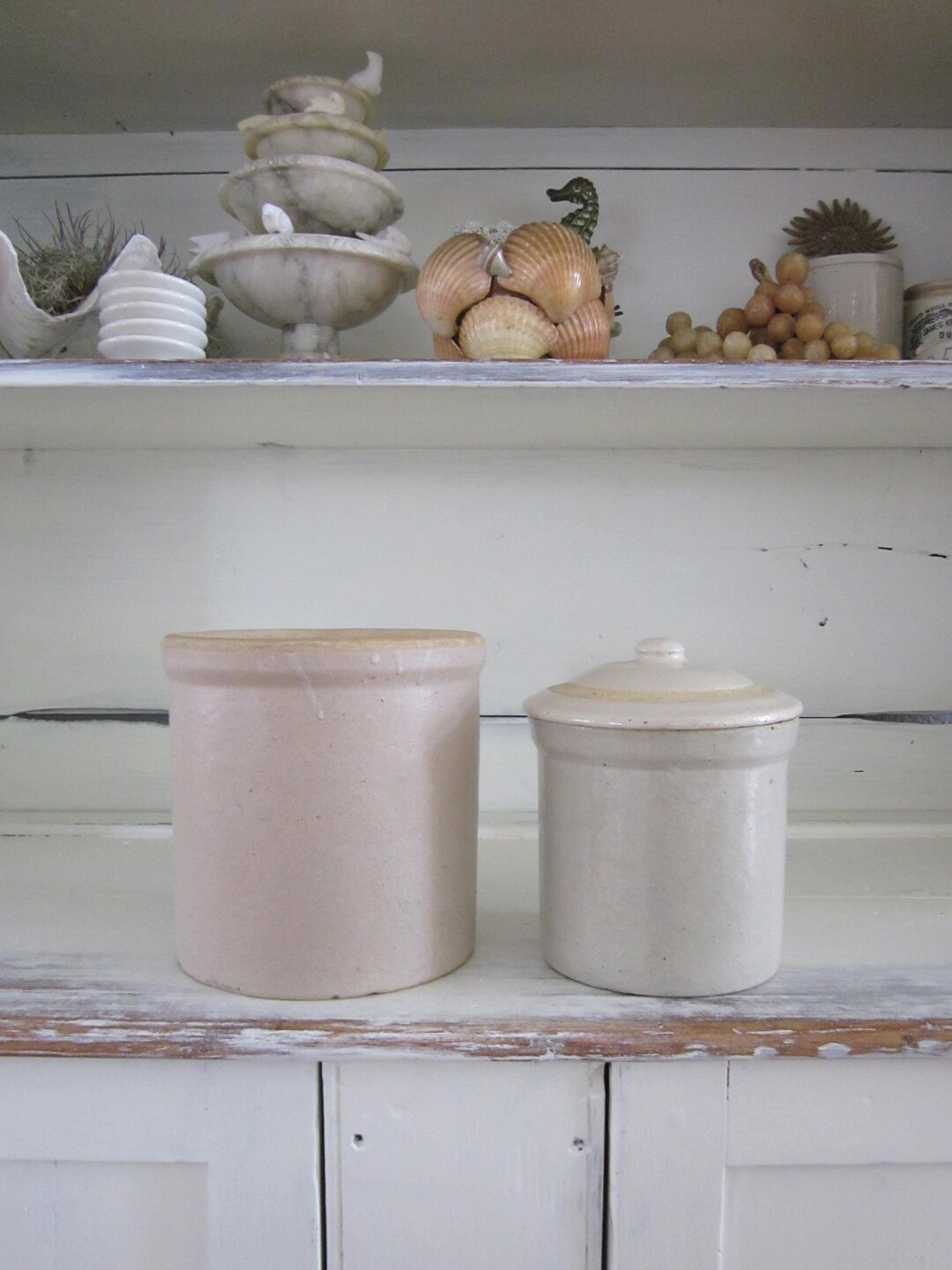 Antique Stoneware Crocks, Set of 2, Modern Farmhouse, Kitchen Utensil ...