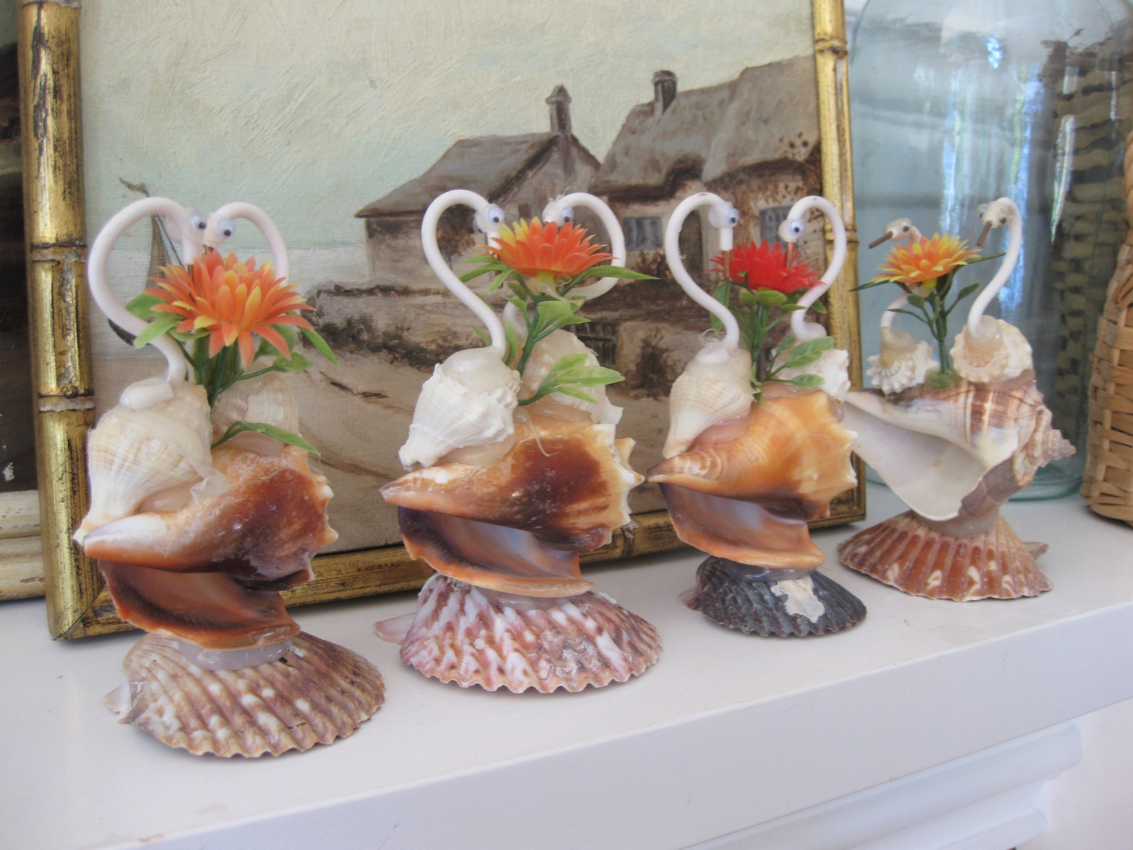 Vintage seashell souvenirs set of 4 shell swans Florida | Etsy