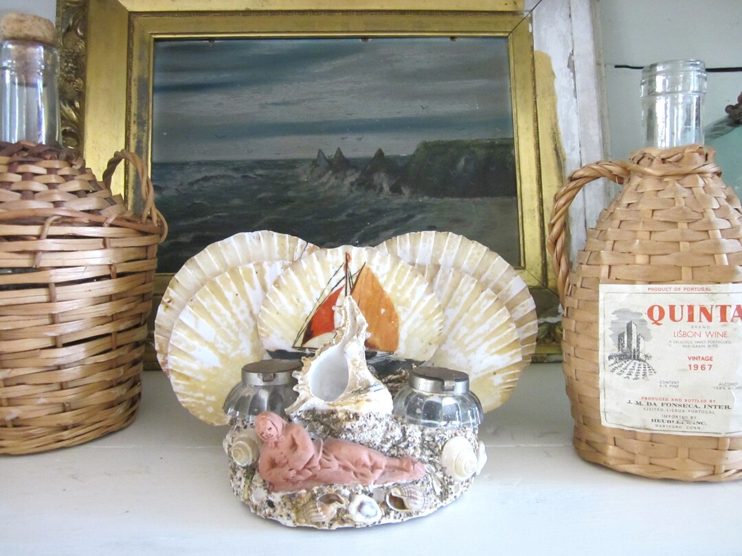 Vintage French Seaside Souvenir Shell Inkwell, Hand Made, Shell ...