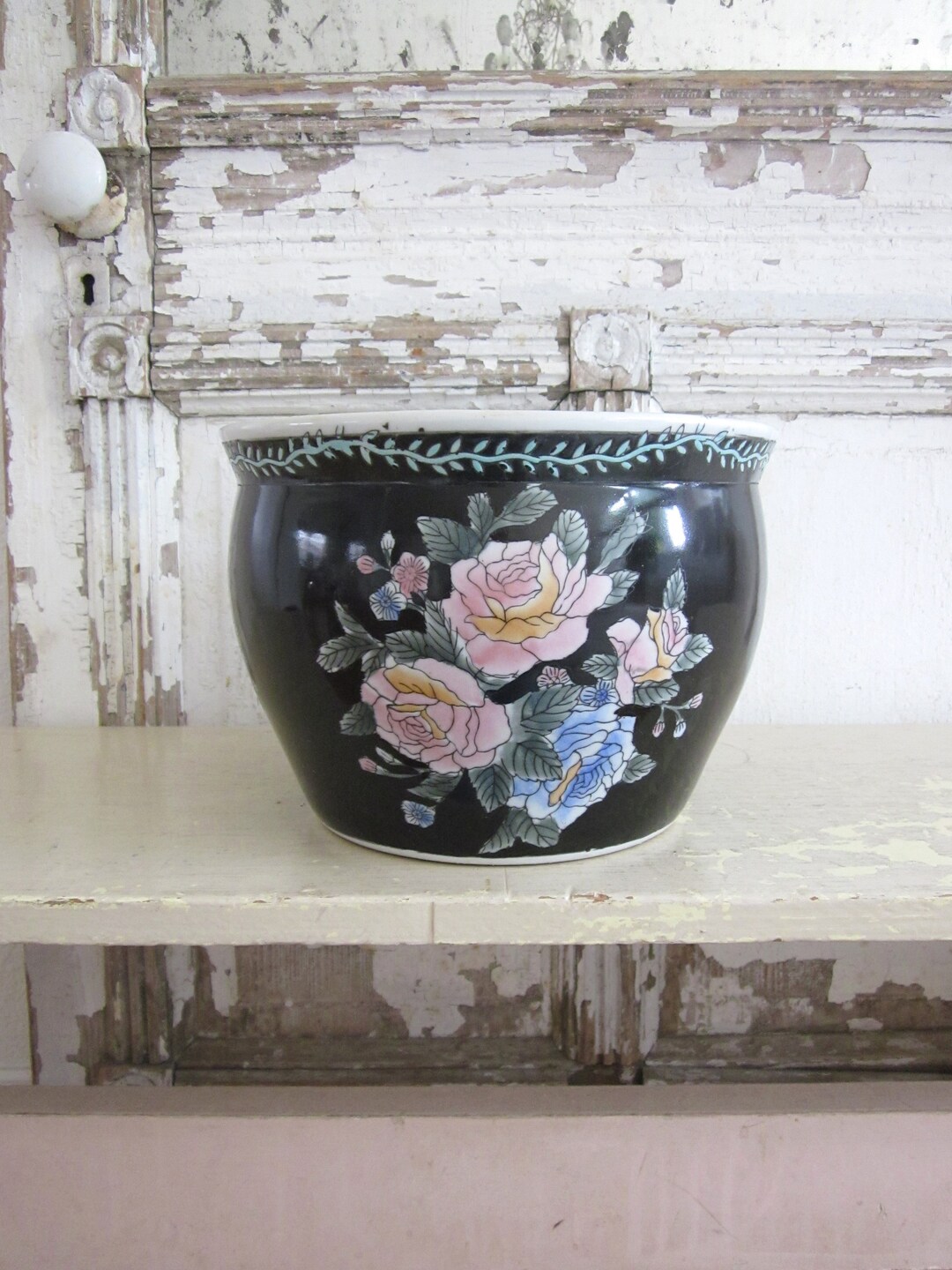 Vintage Chinese Fish Bowl Pottery Planter, 10in, Chinoiserie Plant Pot ...