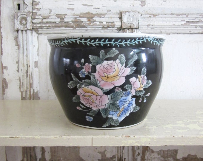 Vintage Chinese Fish Bowl Pottery Planter, 10in, Chinoiserie Plant Pot ...