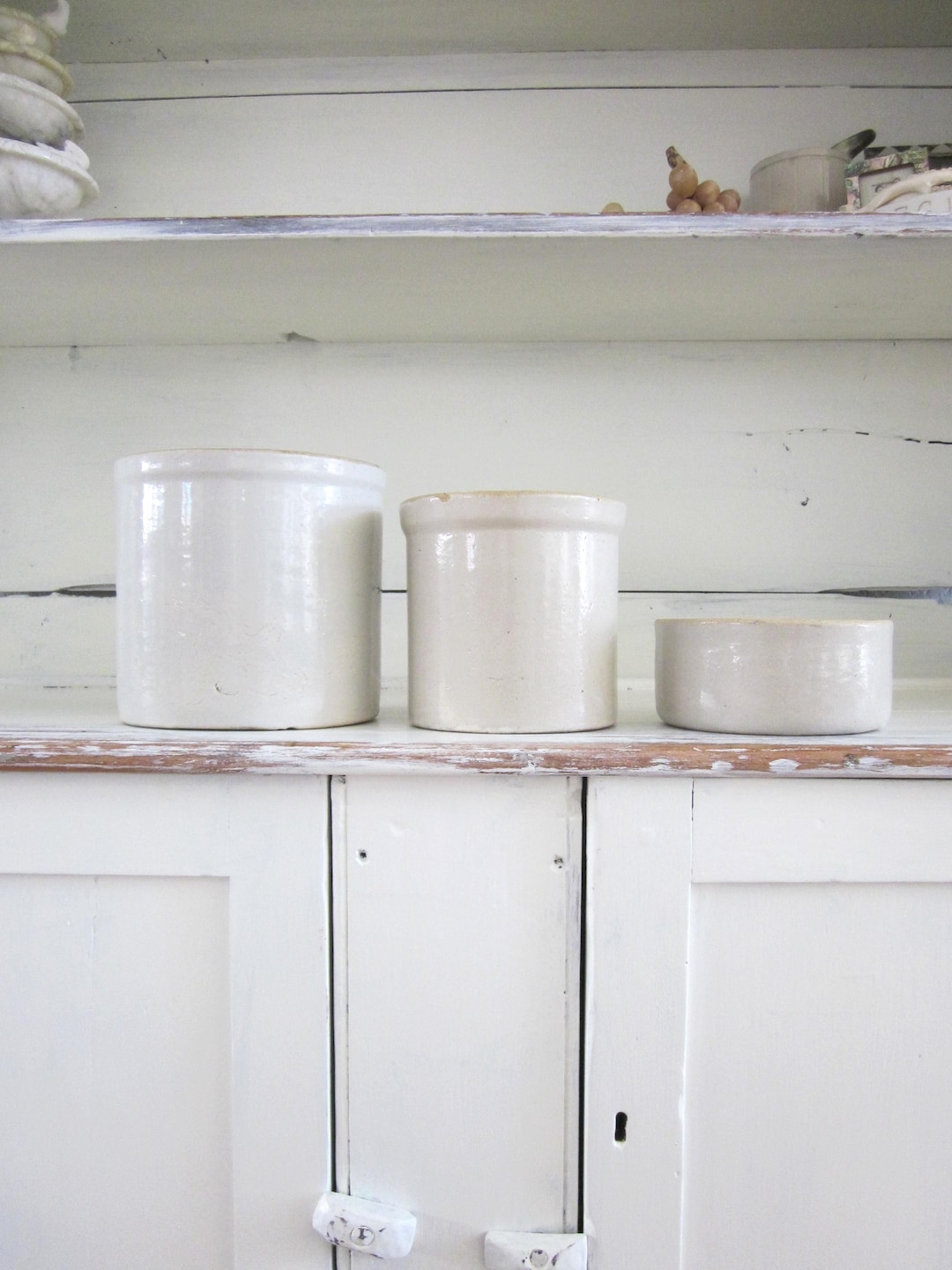 Antique Stoneware Crocks, Set of 3, Modern Farmhouse, Kitchen Utensil ...