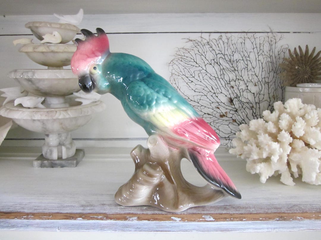 Vintage Ceramic Parrot Statue, Parrot Figurine, Tropical Home Decor ...
