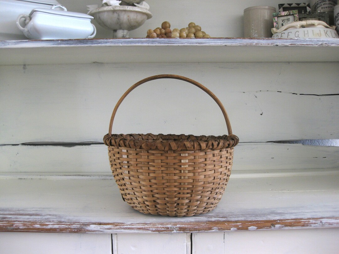Antique Splint Wood Woven Basket, Splint Oak Basket, Handled, Gathering ...