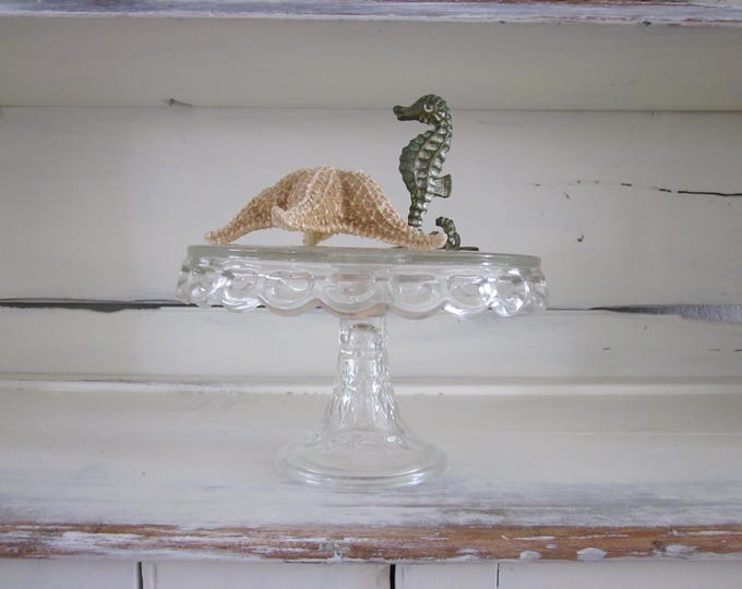 Vintage Heavy Pressed Glass Cake Plate, Elegant Cake Stand, Fancy ...