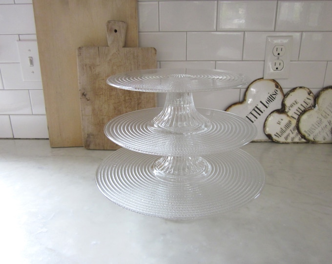 Vintage Anchor Hocking Manhattan Glass Cake Stands, Set of 3, Elegant ...
