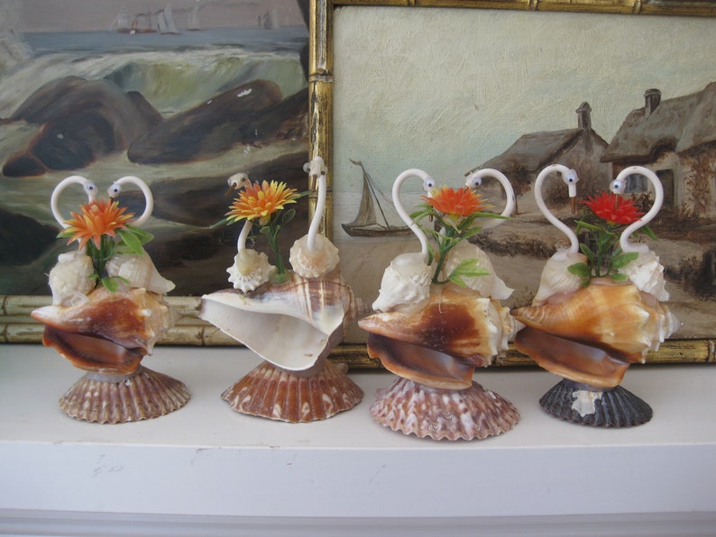 Vintage seashell souvenirs set of 4 shell swans Florida | Etsy