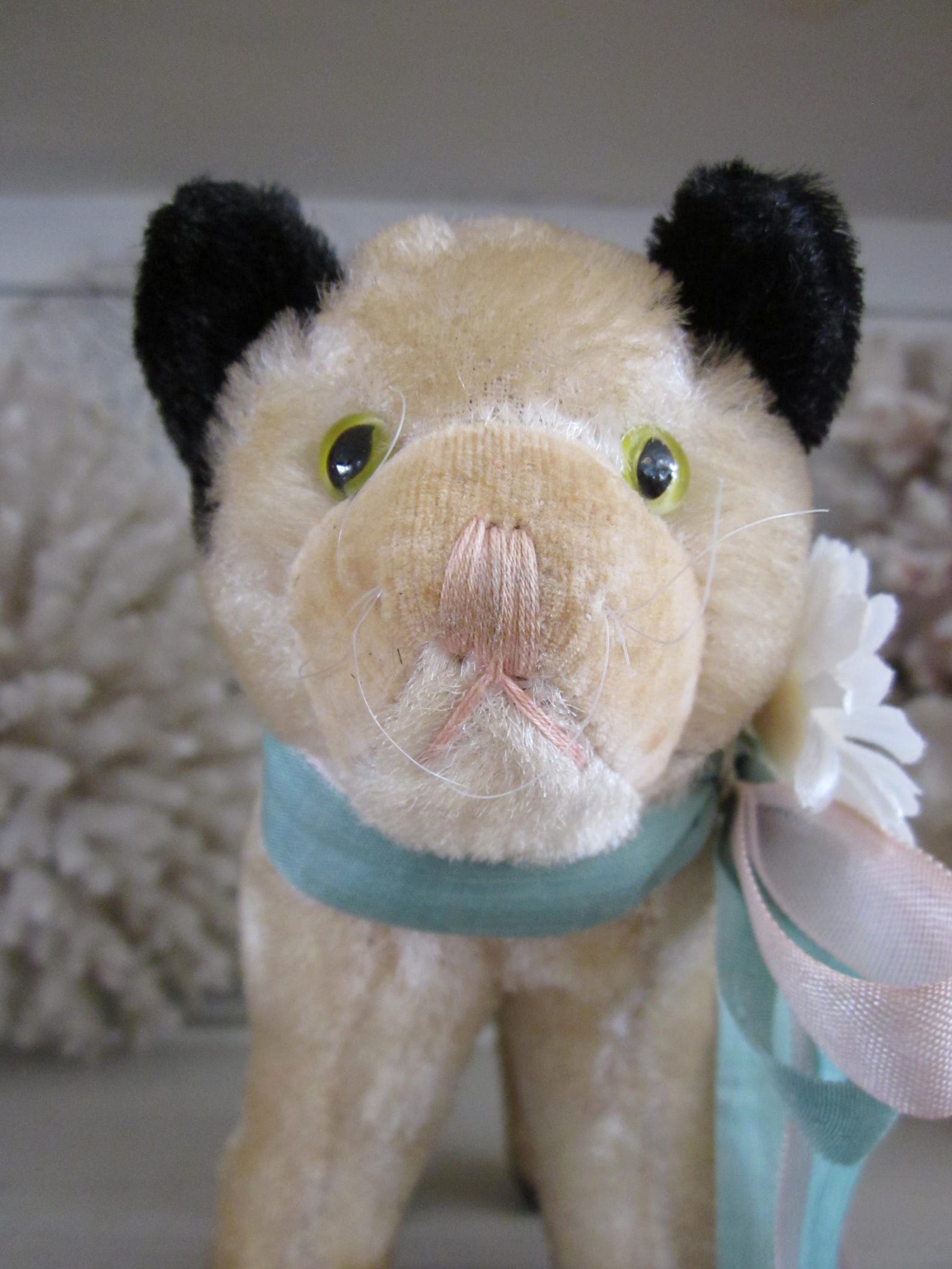 Vintage Mohair Siamese Cat, Scaredy Cat, Glass Eyes, Easter Basket ...