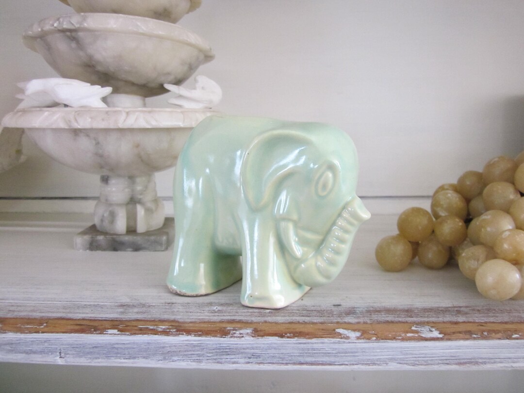 Vintage ELEPHANT Pottery Planter, Aqua Glaze, 40's Kitchen Decor, Mid ...