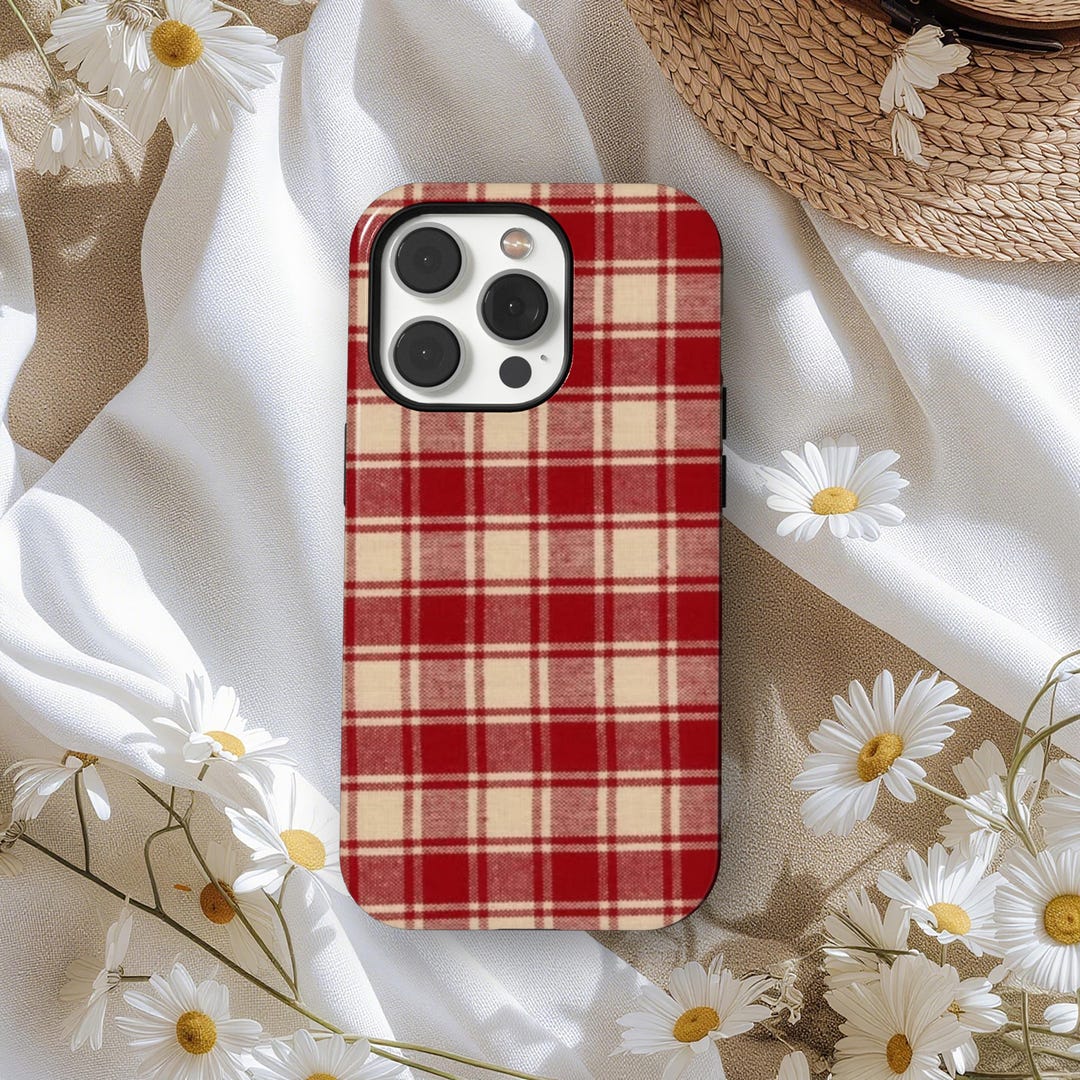 Autumn Fall Plaid Tartan Checkered Case, Red Plaid Phone Case, Vintage ...