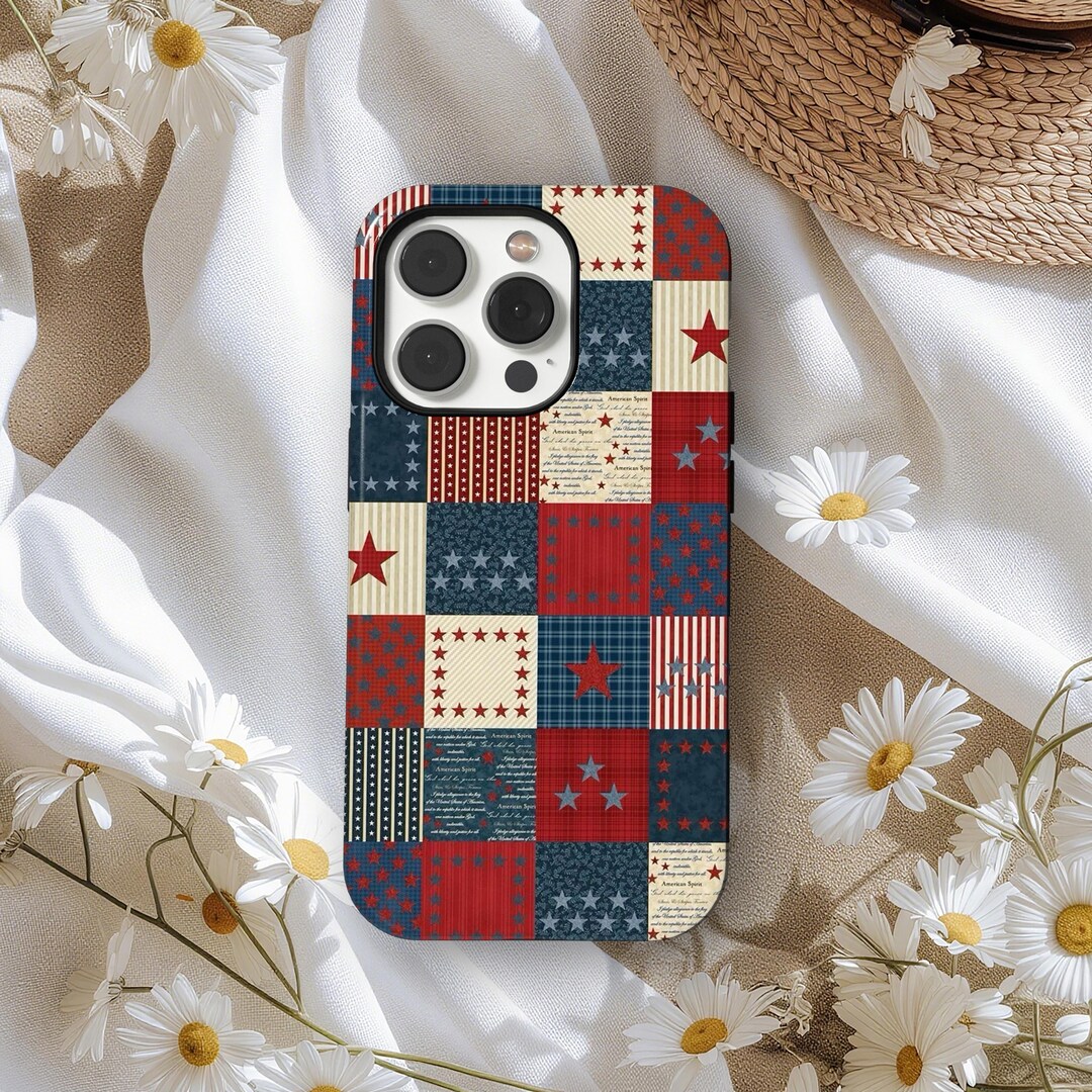 Retro Patchwork Quilt Phone Case: Y2K Star Collage, Americana Phone ...