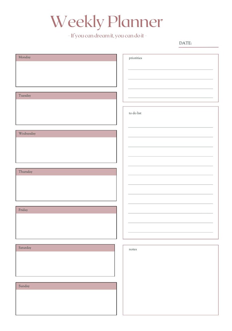 Printable Weekly Planner A4 - Etsy