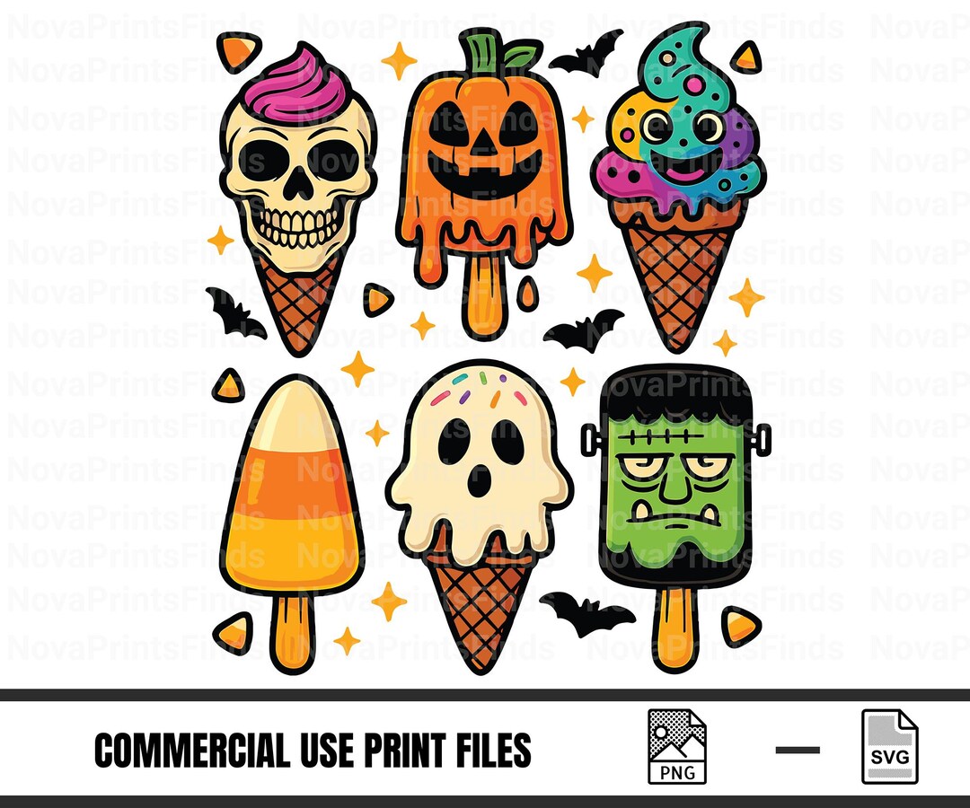 Halloween Ice Cream Clipart Bundle: Spooky Kawaii Dessert Designs (SVG ...