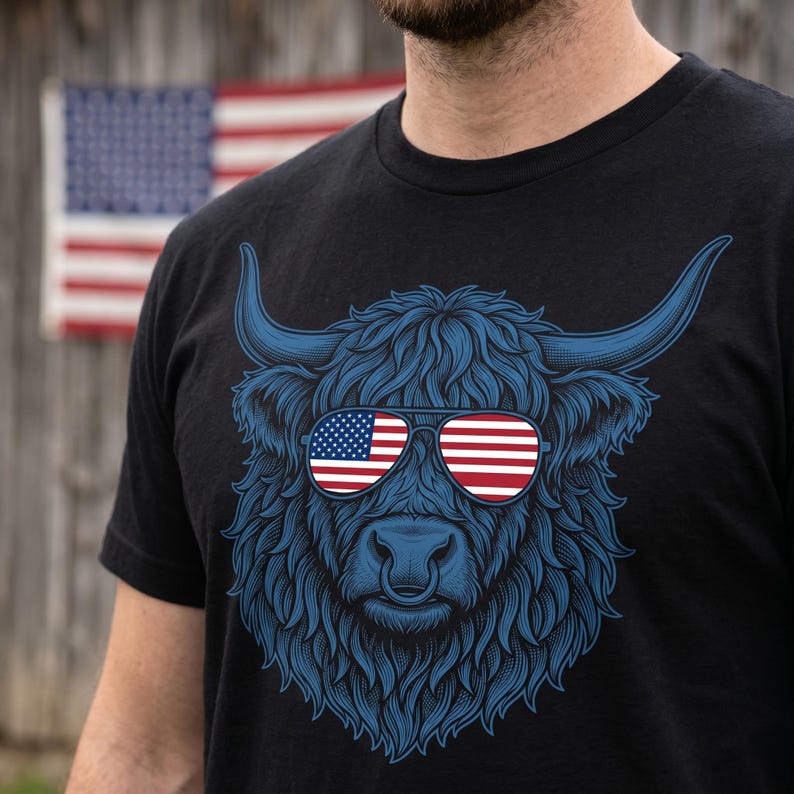 Patriotic Highland Cow SVG PNG | American Flag Cow Design | 4th of July ...