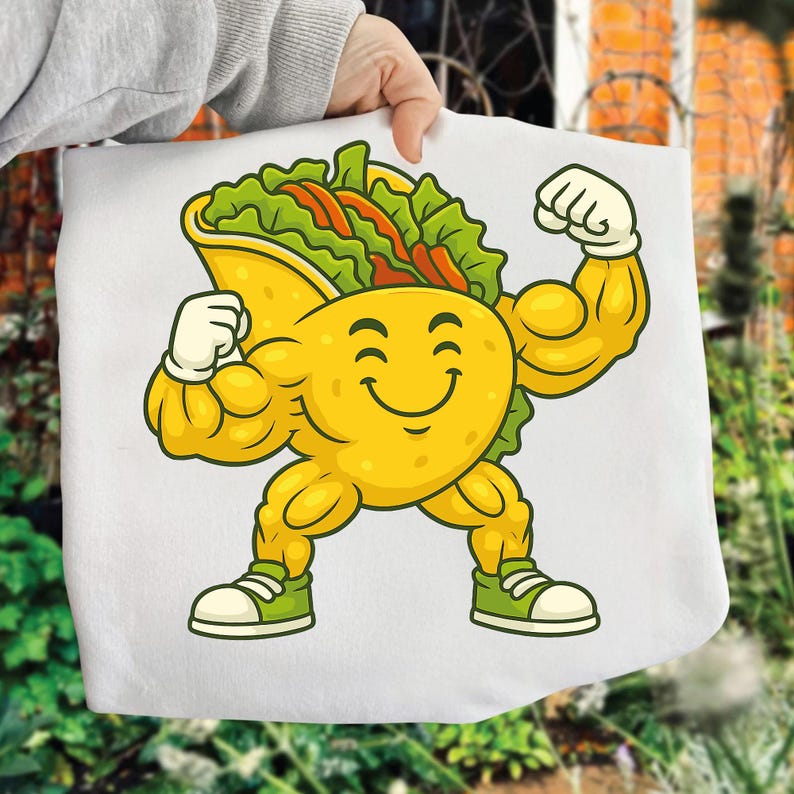 Funny Muscle Taco Clipart: Strong Food, Gym Design (SVG, PNG Digital ...