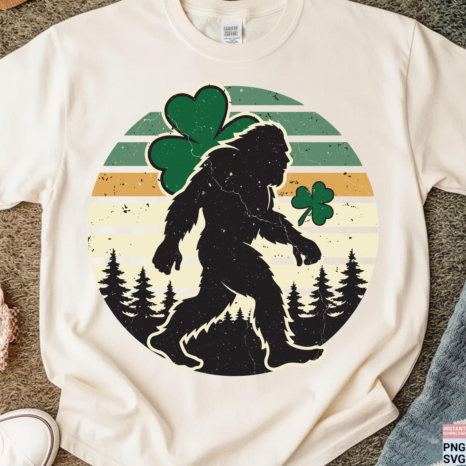 Retro Bigfoot Shamrock PNG SVG, Sasquatch St Patrick’s Day Shirt, Funny ...