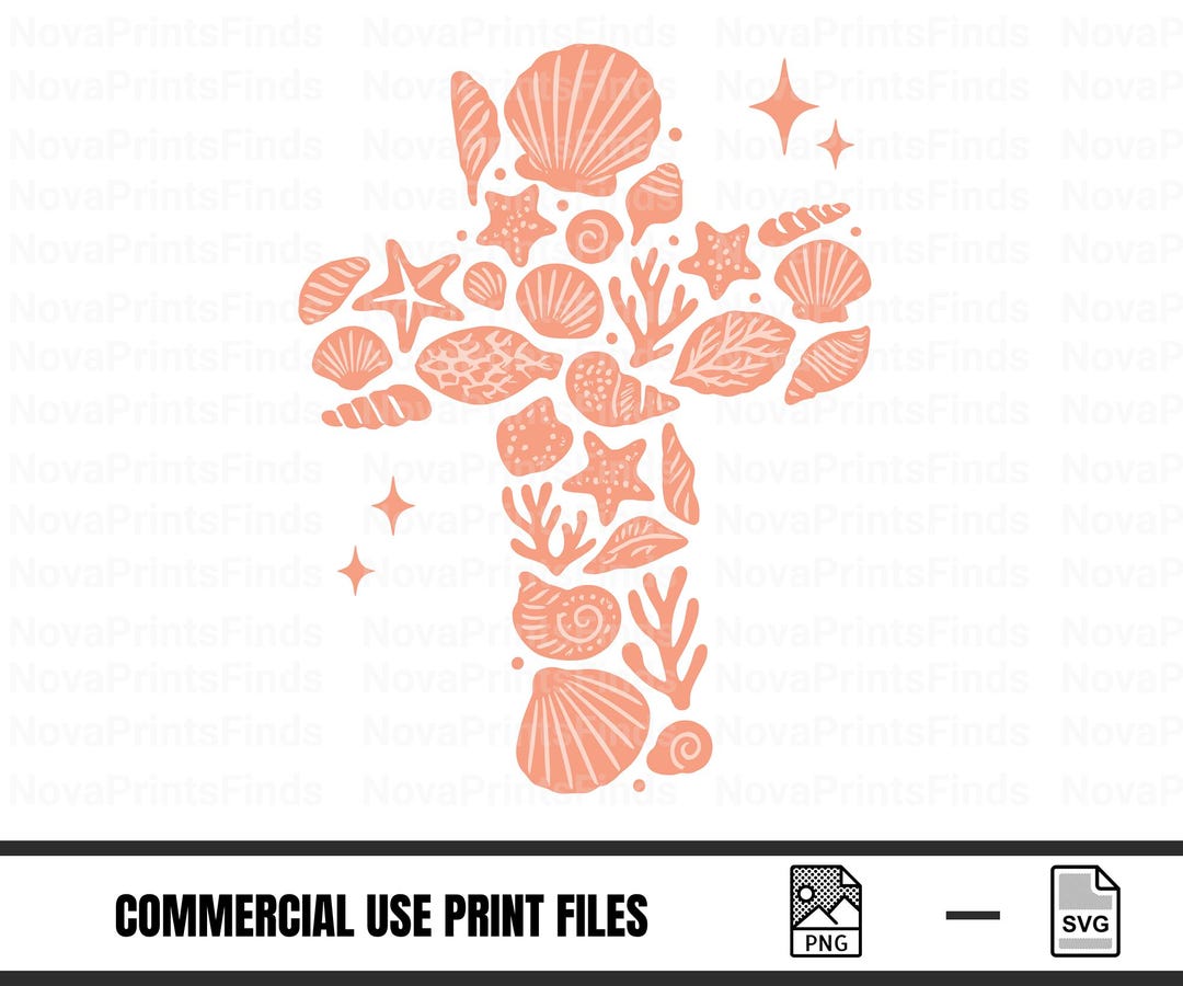 Seashell Cross SVG PNG: Christian Beach Clipart, Coastal Faith Design ...