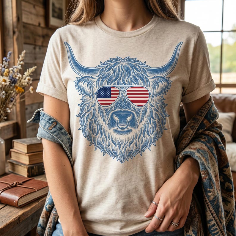 Patriotic Highland Cow SVG PNG | American Flag Cow Design | 4th of July ...