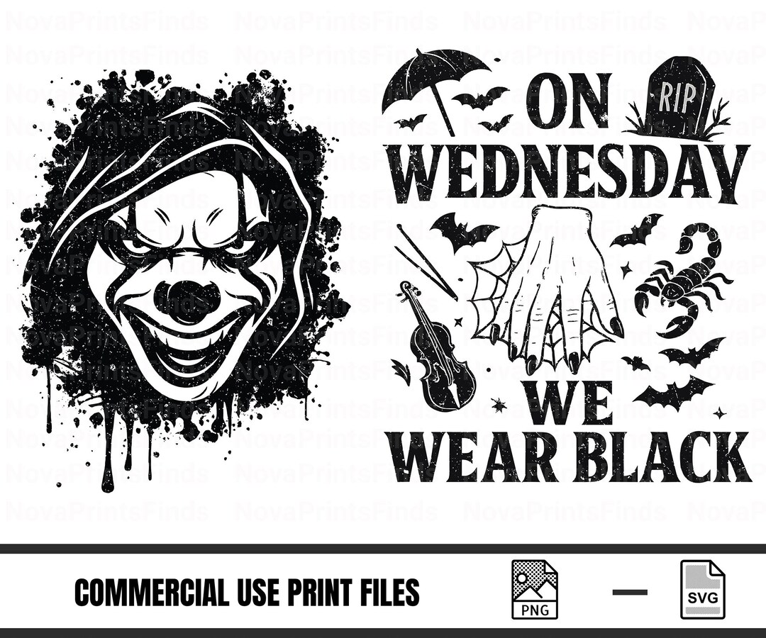 On Wednesday We Wear Black PNG SVG Creepy Halloween Goth Wednesday ...