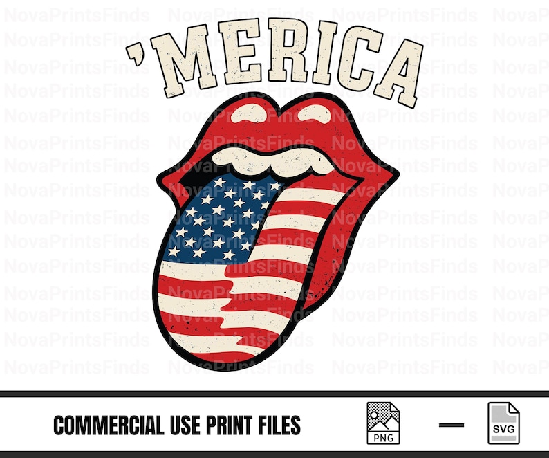 Merica Tongue SVG: Vintage American Flag Lips, Patriotic Design ...