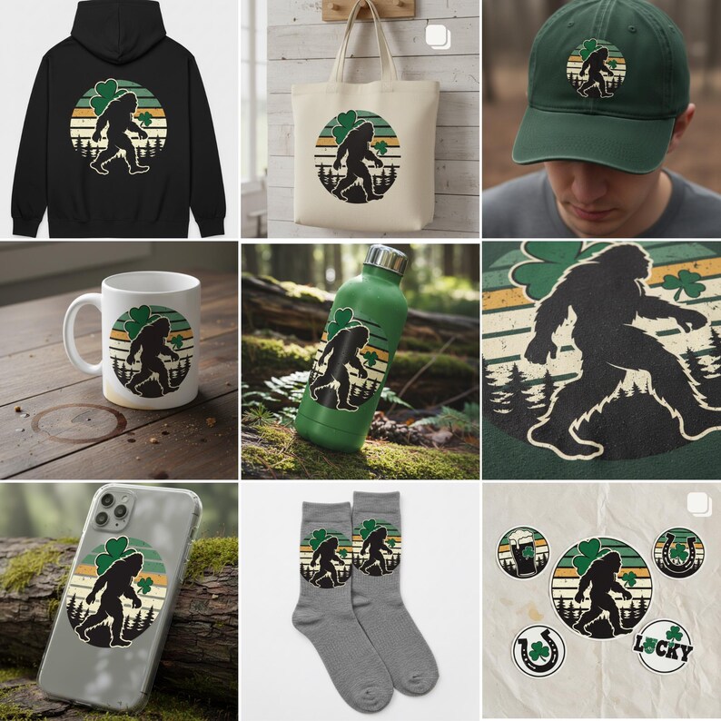 Retro Bigfoot Shamrock PNG SVG, Sasquatch St Patrick’s Day Shirt, Funny ...