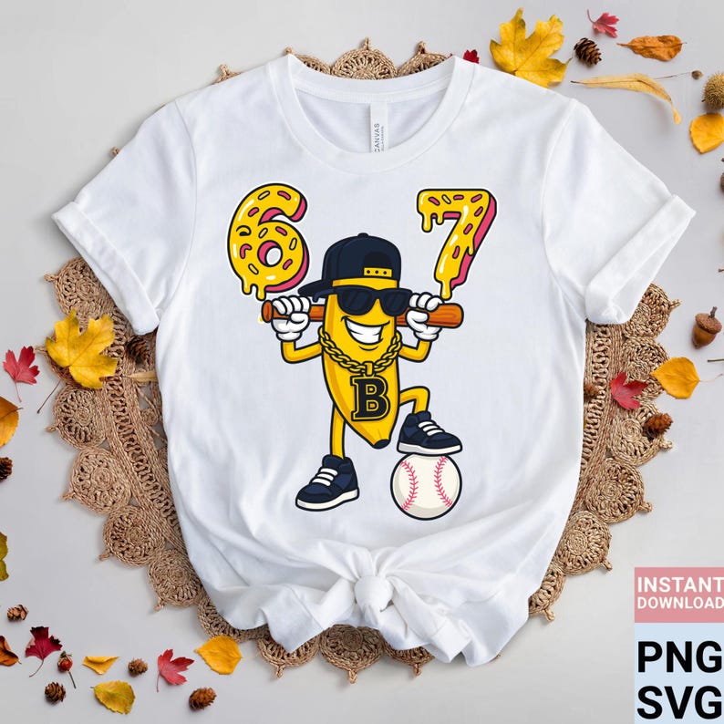 Gangsta Banana Baseball PNG SVG, Six Seven 6 7 Meme Clipart, Funny ...