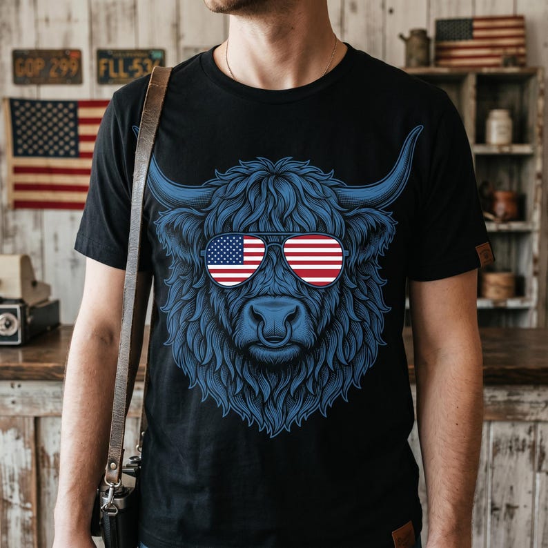 Patriotic Highland Cow SVG PNG | American Flag Cow Design | 4th of July ...